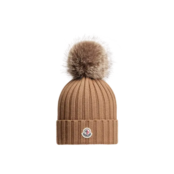 Moncler Wool Beanie With Pom Pom - Beige