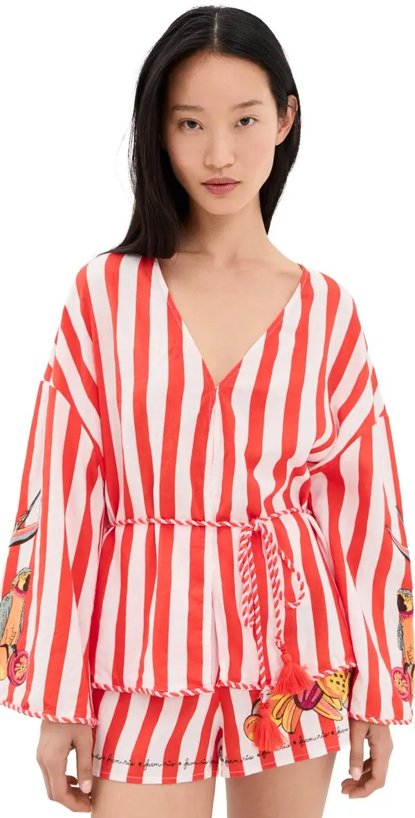 Farm Rio Embroidered Linen Blend Kimono - Fruit Garden