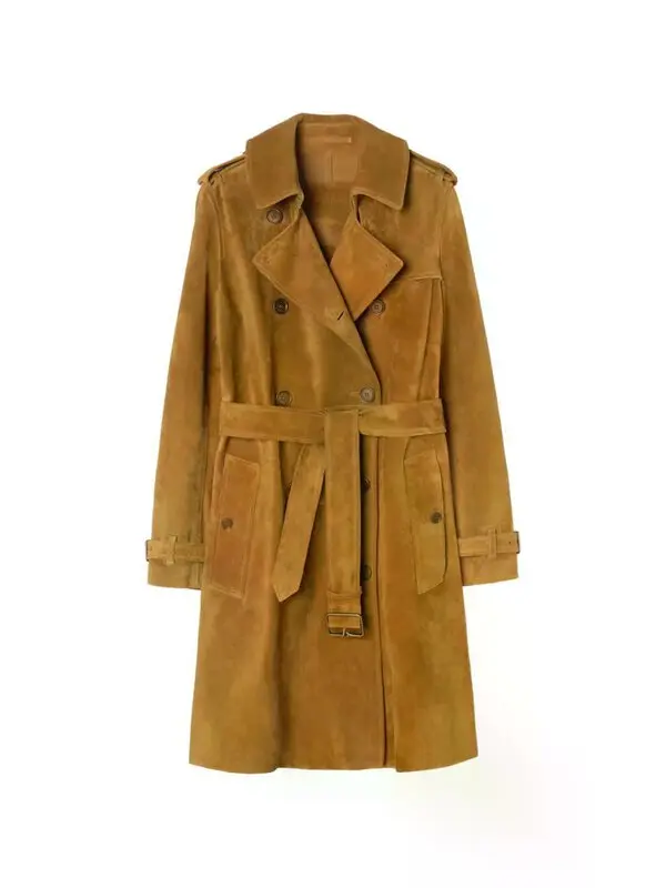 Burberry Mid-length Suede Kensington Trench Coat - Brown