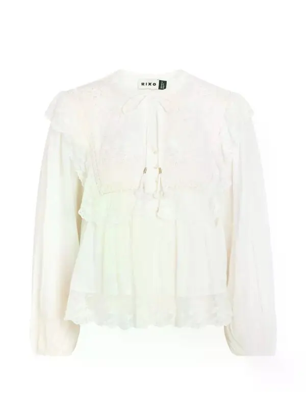 Rixo Lilly Embroidered Ruffled Blouse - Neutrals