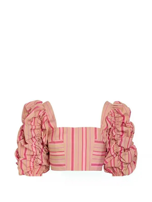 Thierry Colson Misia Striped Ruffled-sleeve Top - Neutrals