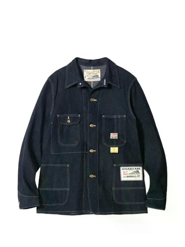SUGAR CANE JEANS Contrast-stitch Patch-pocket Button-down Denim Jacket