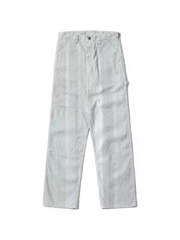 SUGAR CANE JEANS Striped Straight-leg Work Trousers - White