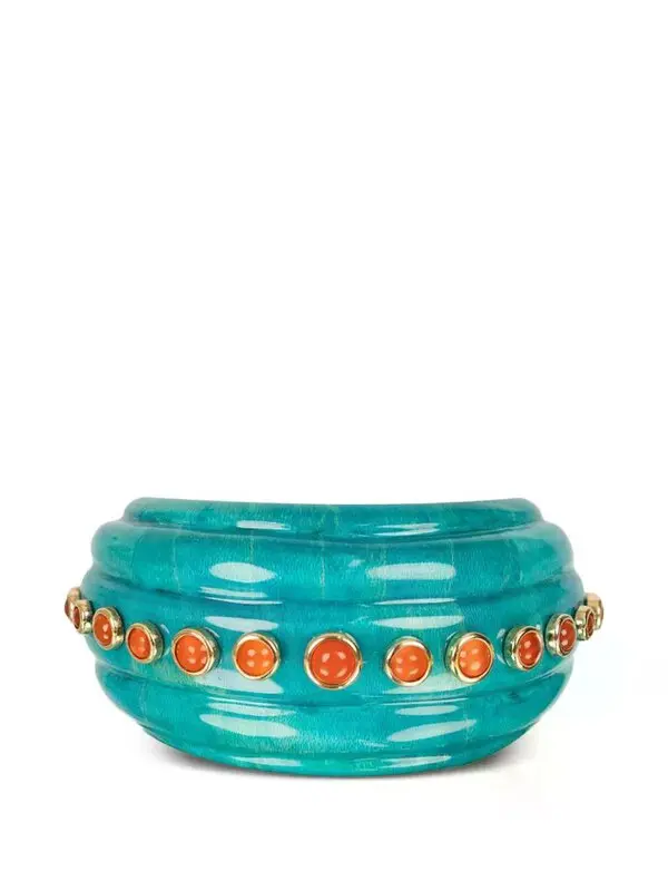 SILVIA FURMANOVICH 18k Yellow Carnelian And Blue Lacquered Marquetry Wood Bracelet - Gold