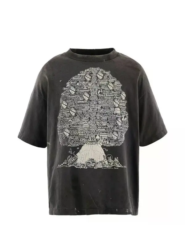 SAINT MXXXXXX Graphic-print Distressed T-shirt - Black