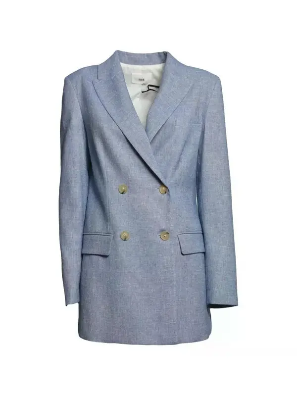 SOLOTRE Denim Woven Texture Double-breasted Blazer - Blue