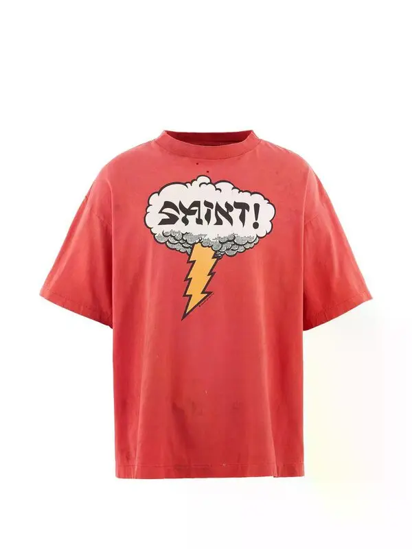 SAINT MXXXXXX Graphic-print Distressed T-shirt - Red