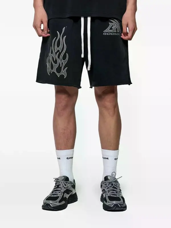 GODMADE Logo-print Raw-edge Shorts