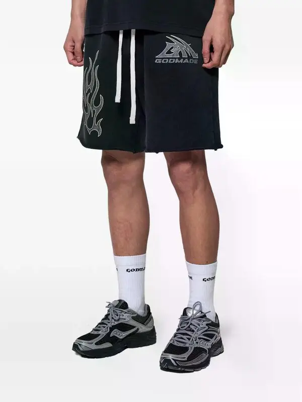 GODMADE Logo-print Raw-edge Shorts