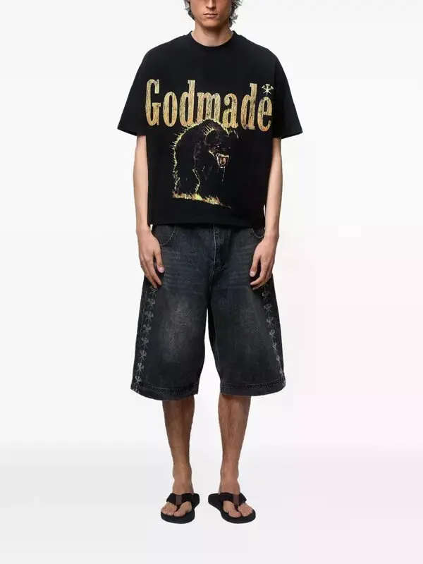 GODMADE Washed-effect Logo-print Shorts