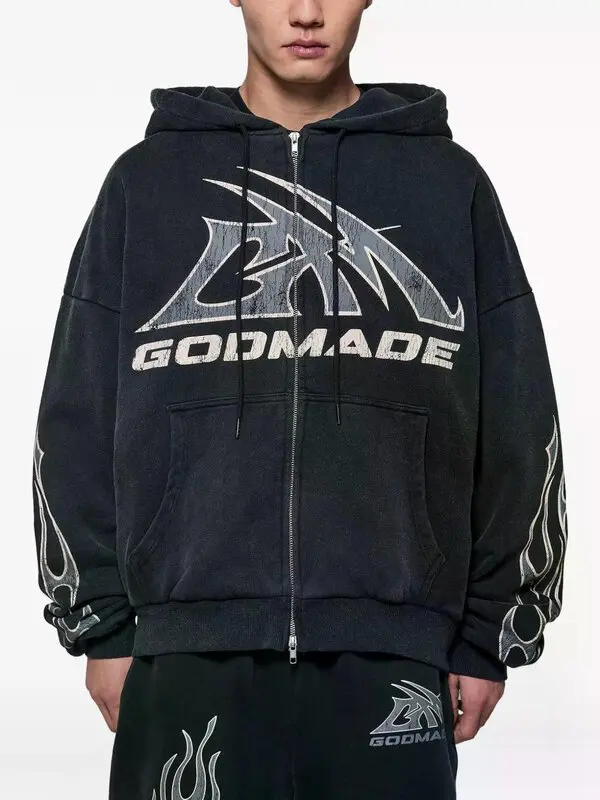 GODMADE Logo-print Zip-up Hoodie
