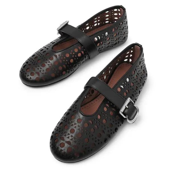 Alaïa Vienne Motif Leather Ballet Flats - Black