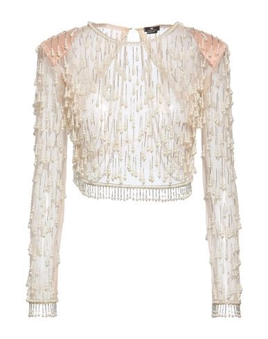 Elisabetta Franchi Beaded Tulle Top - Blush