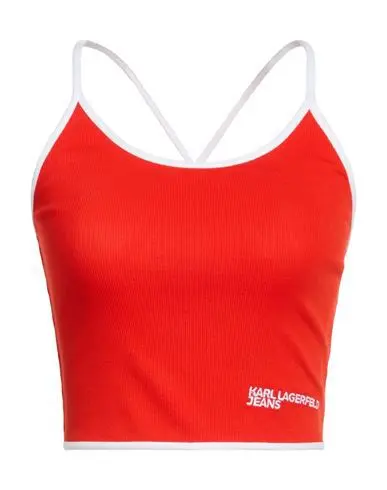 Karl Lagerfeld Two-tone Embroidered Logo Cropped Top - Tomato Red