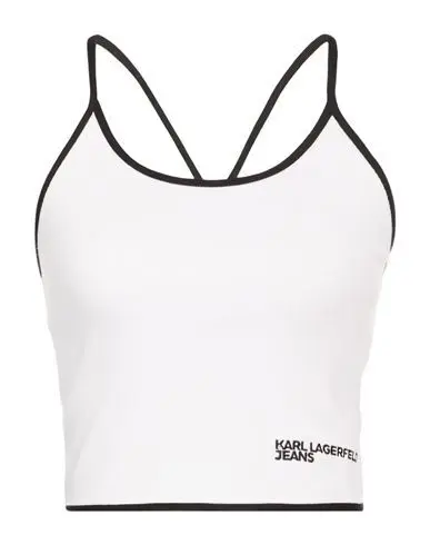Karl Lagerfeld Two-tone Embroidered Logo Cropped Top - White