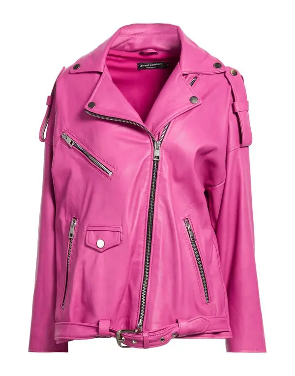 STREET LEATHERS Leather Biker Jacket - Fuchsia