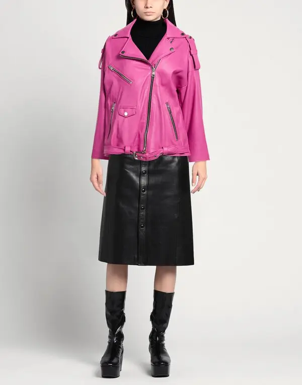 STREET LEATHERS Leather Biker Jacket - Fuchsia