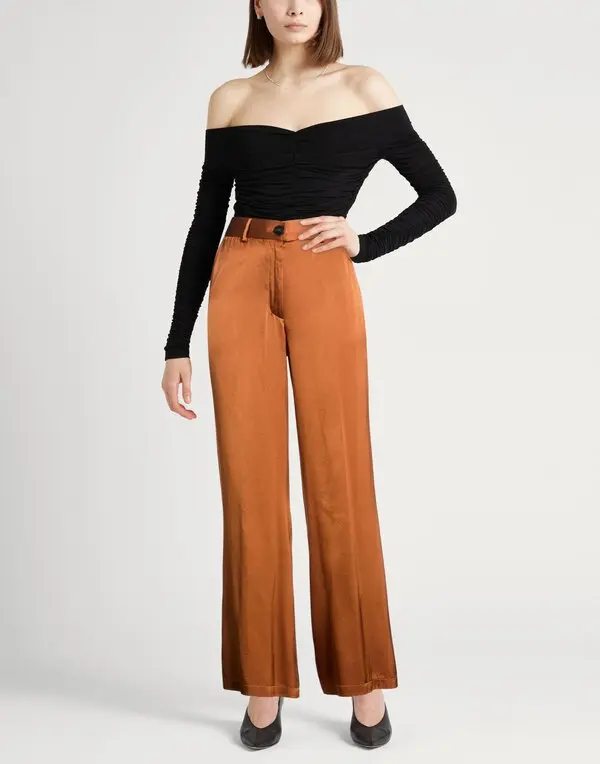 FORTE_FORTE Light Brown Silk Blend Wide-leg Pants