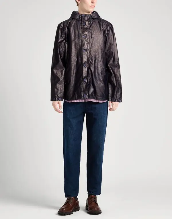 120% Lino Linen Blend Coated Effect Jacket - Navy