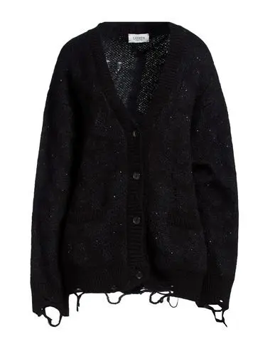 LANEUS Sequined Leopard Print Merino Wool Blend Cardigan - Black