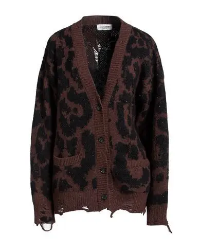 LANEUS Sequined Leopard Print Merino Wool Blend Cardigan - Brown