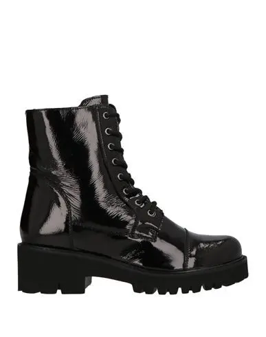 CAFÈNOIR Patent Leather Lace-up Combat Boots - Black