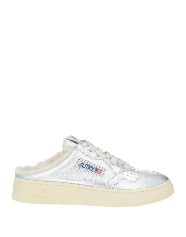 AUTRY Metallic Leather Shearling Lined Sneakers - Silver
