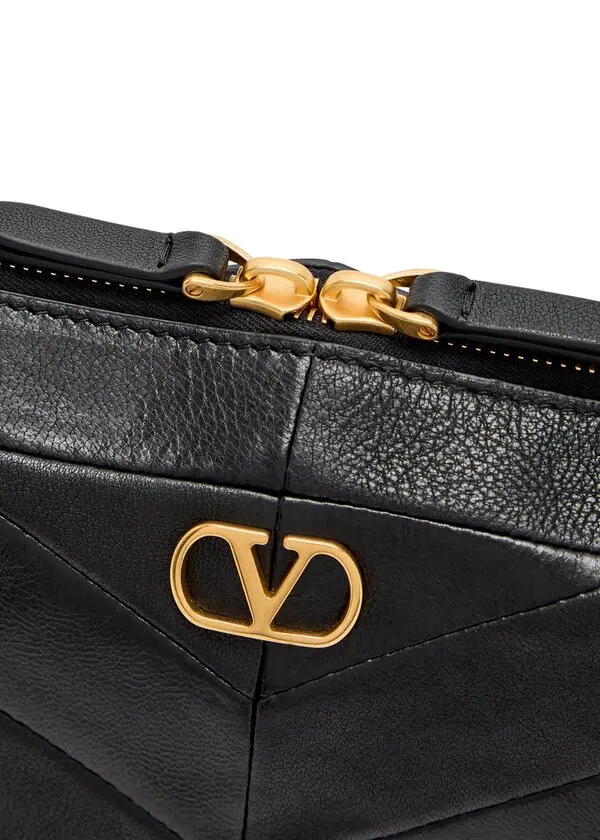 Valentino Garavani Vlogo Paneled Leather Shoulder Bag - Black
