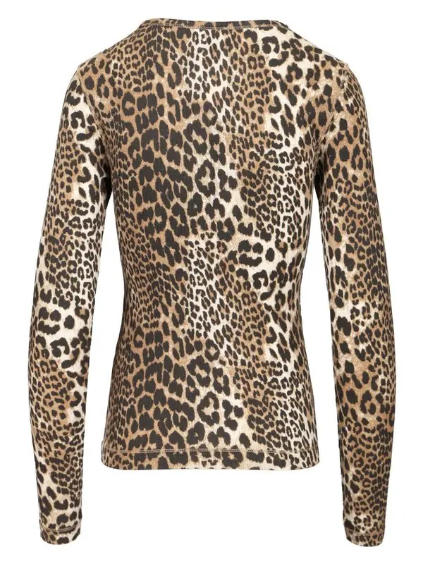 GANNI Long-sleeved Cotton T-shirt With Animal Print