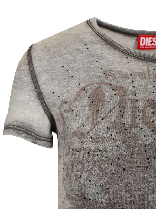 DIESEL® T-uncuties-long-aa3" Cotton Blend T-shirt With Logo And Rhinestone Print