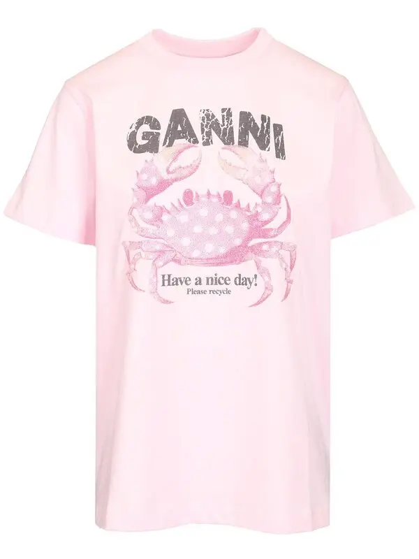 GANNI Cotton T-shirt With Print - Multicolor