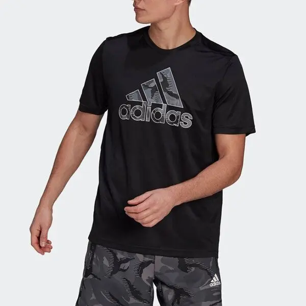Adidas Alphabet Large Logo Printing Round Neck Short Sleeve Black