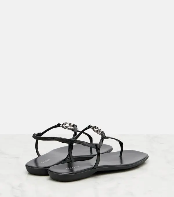 Gucci Interlocking G Leather Thong Sandals - Black