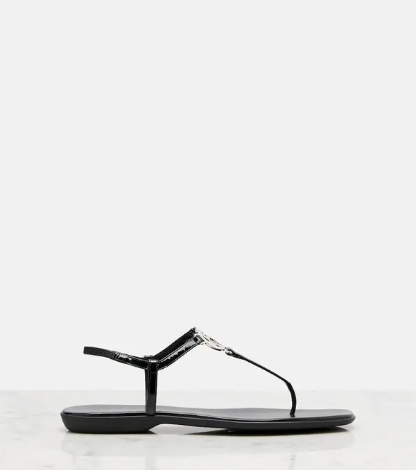 Gucci Interlocking G Leather Thong Sandals - Black
