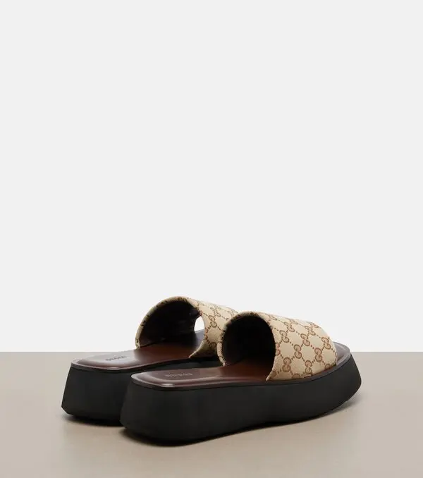 Gucci Gg Canvas Platform Slides - Beige