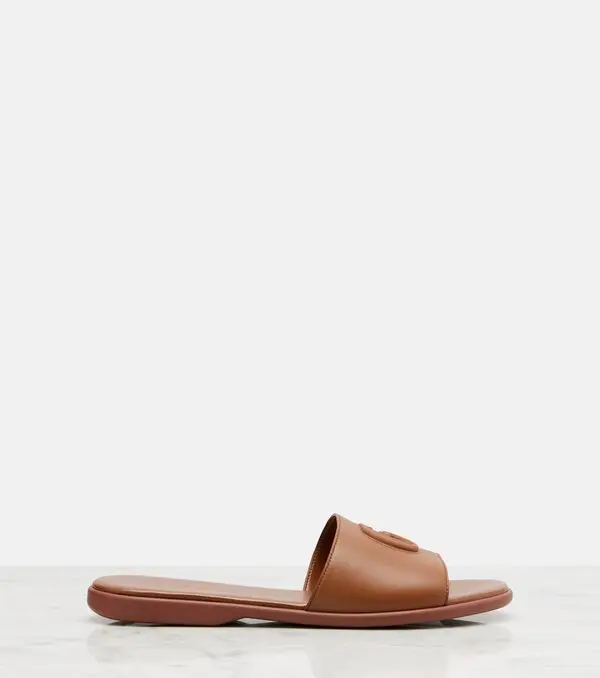 Gucci Double G Leather Slides - Brown