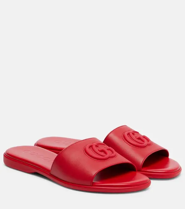 Gucci Double G Leather Slides - Red