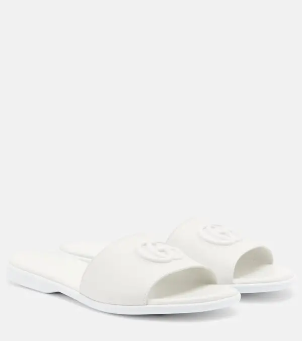 Gucci Double G Leather Slides - White