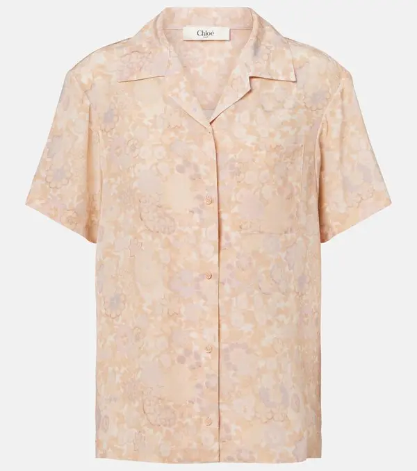 Chloé Multicolor Floral Silk Bowling Shirt - Pink