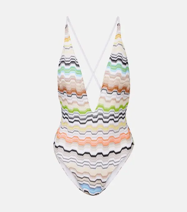 Missoni Zig Zag Print Halterneck Swimsuit - Multicoloured