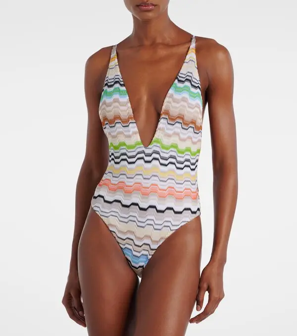 Missoni Zig Zag Print Halterneck Swimsuit