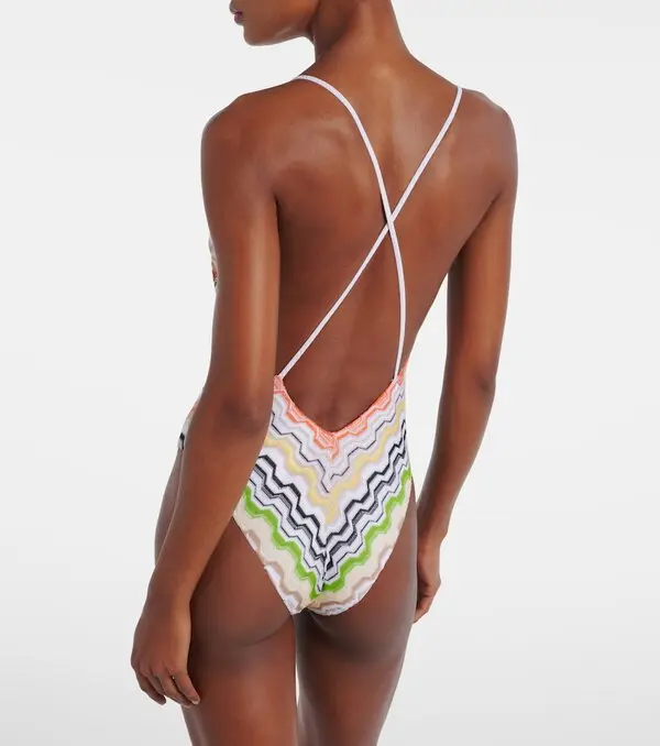 Missoni Zig Zag Print Halterneck Swimsuit