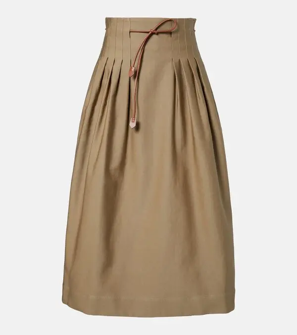 Max Mara Belted Cotton Twill Midi Skirt - Brown