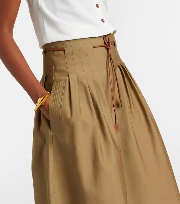 Max Mara Belted Cotton Twill Midi Skirt - Brown