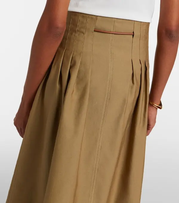Max Mara Belted Cotton Twill Midi Skirt - Brown