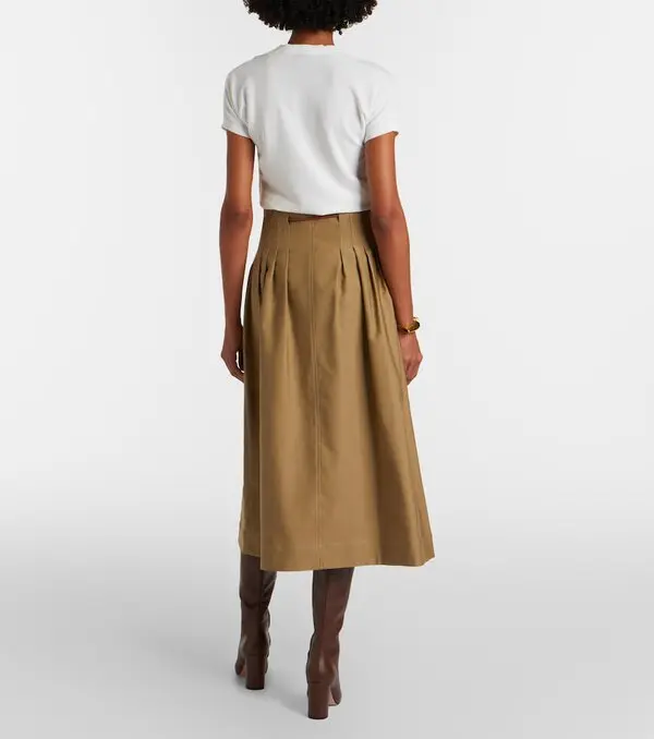 Max Mara Belted Cotton Twill Midi Skirt - Brown
