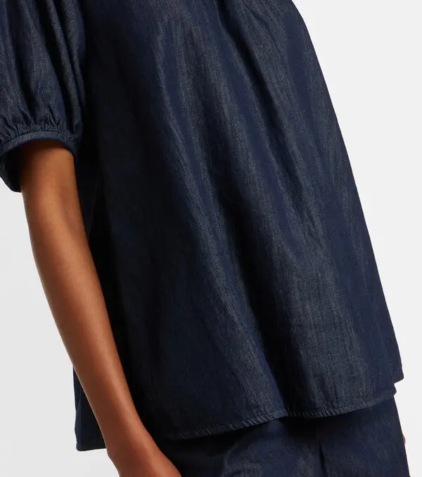Max Mara Embellished Ruffled Denim Blouse - Blue