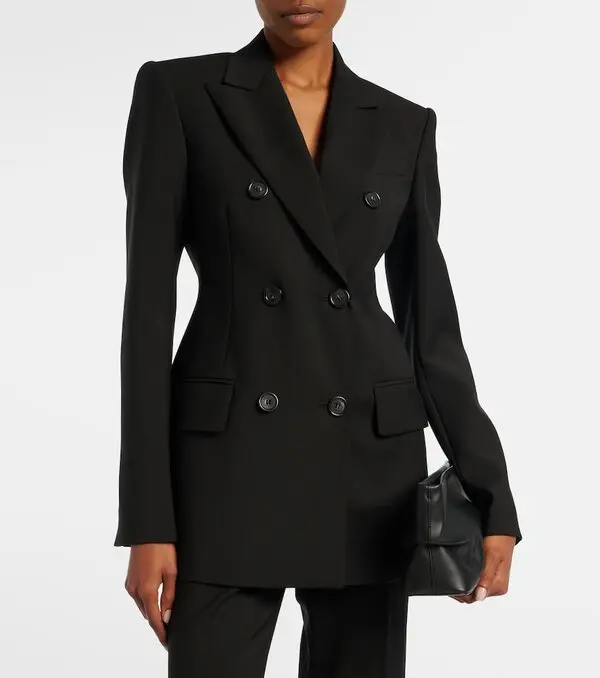 Sportmax Virgin Wool Double-breasted Blazer - Black
