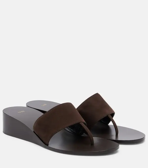 JUDE Lucille Leather Wedge Thong Sandals - Brown