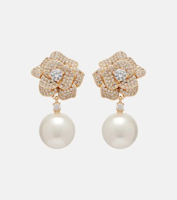 SELF-PORTRAIT Embellished Faux Pearl Drop Earrings - Gold